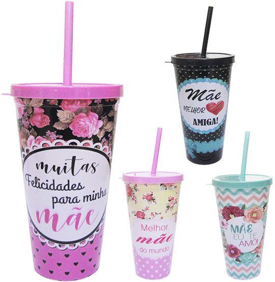 Copo com tampa e canudo de plastico frases mae sortidas 600ml - INTERPONTE - Copos - Magazine Luiza