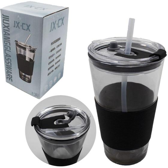 Copo com tampa e canudo de vidro / acrilico fume 450ml na caixa - SPIDER - Copos - Magazine Luiza