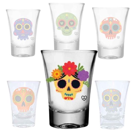 Copo Copinho Shot 60ml Vidro Caveira Mexicana Várias Cores Para Tequila ...