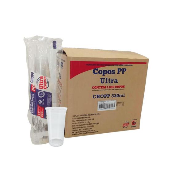 Copo de 330ml Liso Transparente PP Ultra Copos Replast com 1.000 unidades - Ultra Descartáveis ...