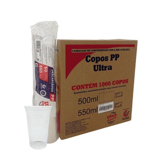 Copo de 550ml Liso Transparente PP Ultra Copos Replast com 1.000 unidades - Ultra Descartáveis ...