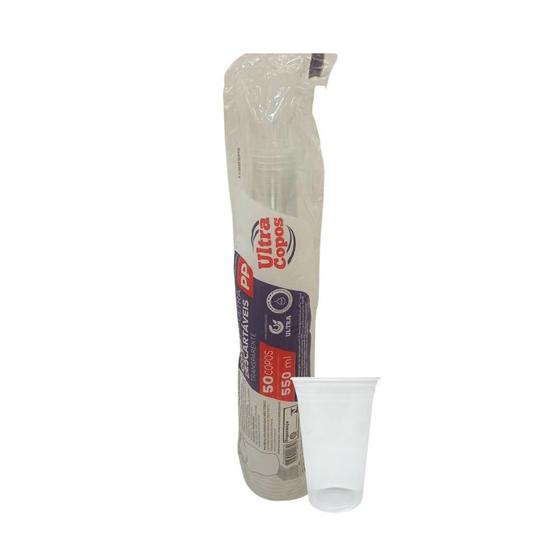 Copo de 550ml Liso Transparente PP Ultra Copos Replast com 50 unidades - Ultra Descartáveis ...
