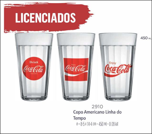 Copo de Vidro Grande Americano Coca-Cola 450ml Licenciado - Nadir ...