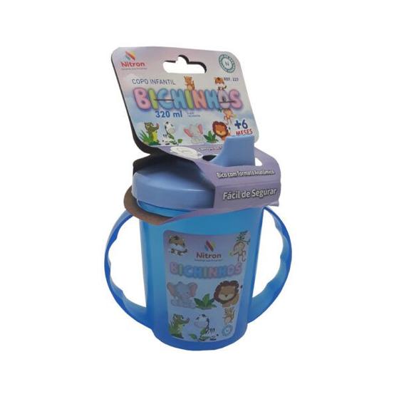 Copo Infantil Bichinhos Com Alça E Bico 320 ML Azul - Nitron - Copo de ...