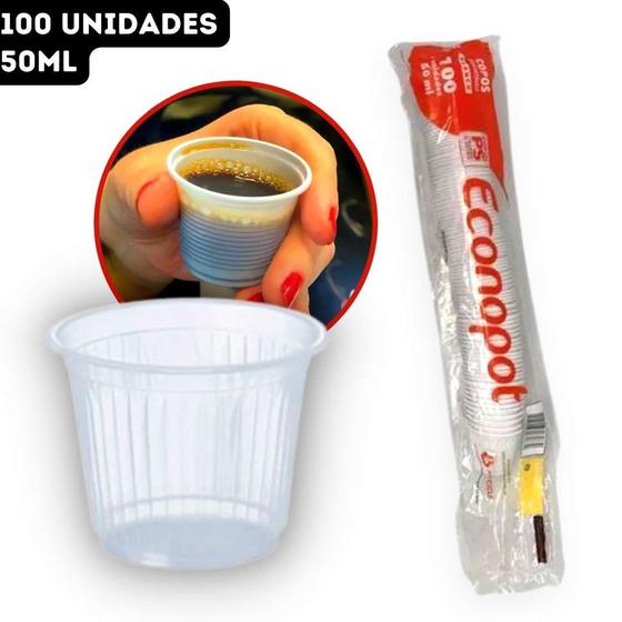 Copo Plástico Descartável Cristal Café Chá Econopot - 50ml - pct 100 ...