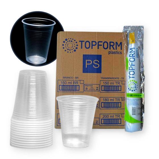 Copo Plástico Descartável Estriado Transparente Água Café Topform - 180ml - CX 2500 Unidades ...