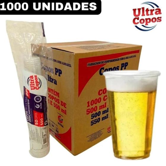 Copo Plástico Descartável PP Transparente Água Refrigerante Ultra Copos - 500ml - CX 1000 ...