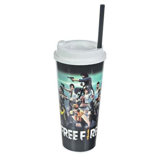 Copo Plástico Free Fire Com Tampa e Canudo 1 Litro - CDI Plastic ...
