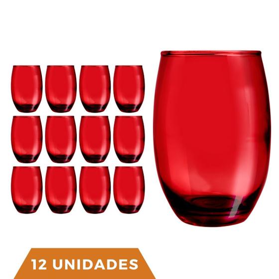 Copo Vidro 450ml Redondo BELLAGIO Jogo com 12 Vermelho Luxo - PRATICASA - Copos - Magazine ...