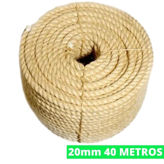 Corda De Sisal Natural 20mm Rolo 40 Metros Naval Reforçada Arranhador ...
