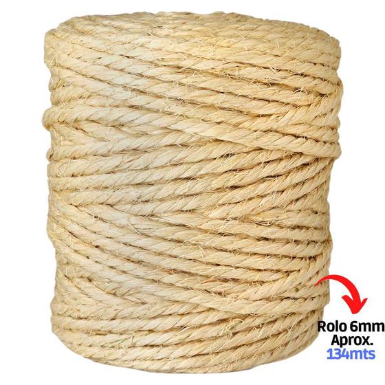 Corda De Sisal Natural 6mm Rolo Aprox. 134mts Arranhador E Artesanato ...