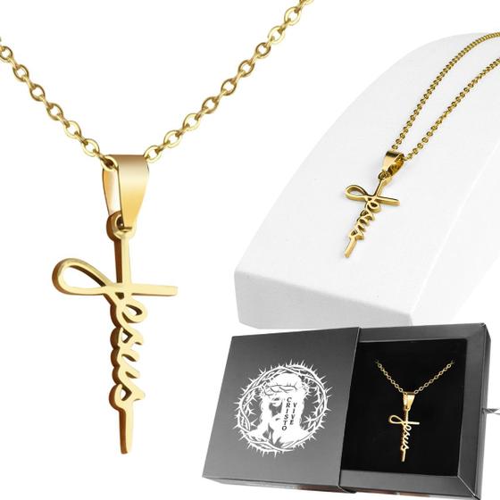 cordão banhado ouro masculino fé presente inox religioso grumet jesus ...