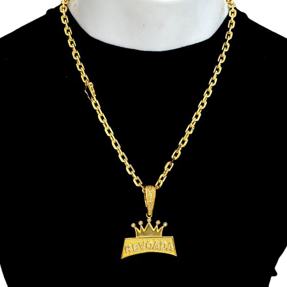 Cordão Cadeado 8mm PLACA REVOADA CRAVEJADO - Banho Ouro 18k - FEIXO ...