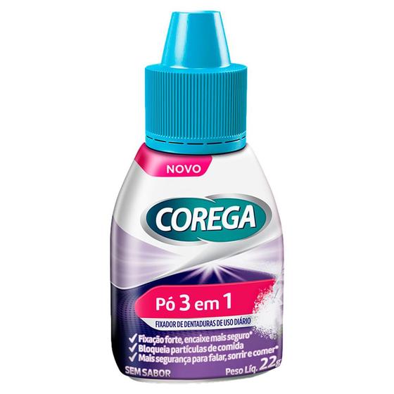 Corega Pó Fixador de Dentadura 3 em 1 Sem Sabor 22g - Fixador de ...