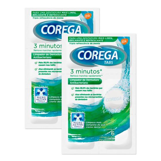 Corega Tabs Limpador de Dentadura com 6 Comprimdos Efervescentes Kit ...