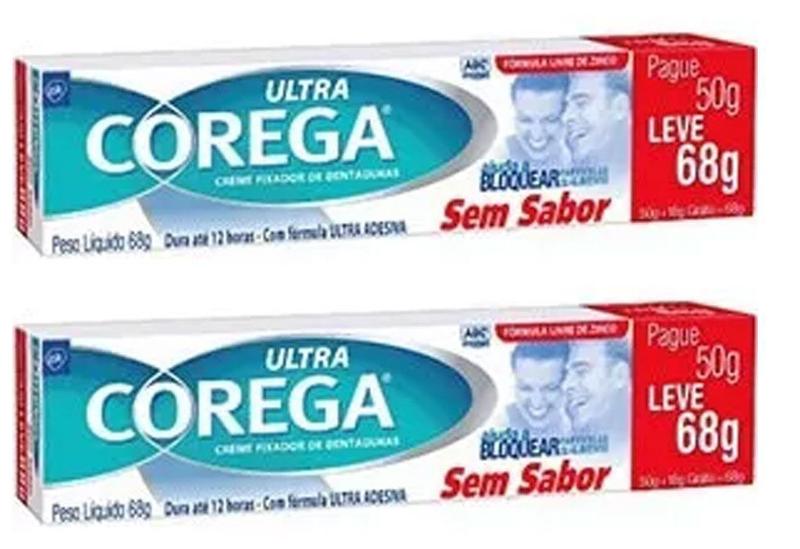 Corega Ultra Fixador Creme Sem Sabor 68g - Kit c/ 2 unidades - GSK ...