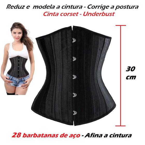 Corpete Corset Corselet Underbust Barbatana Aço Preto M436 - Fantasy ...