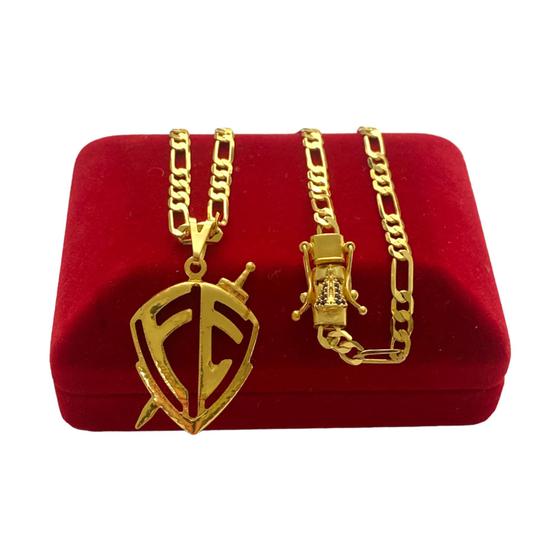 CORRENTE 3x1 4MM - ESCUDO FÉ - BANHO DE OURO 18K - UNISSEX - FEIXO ...