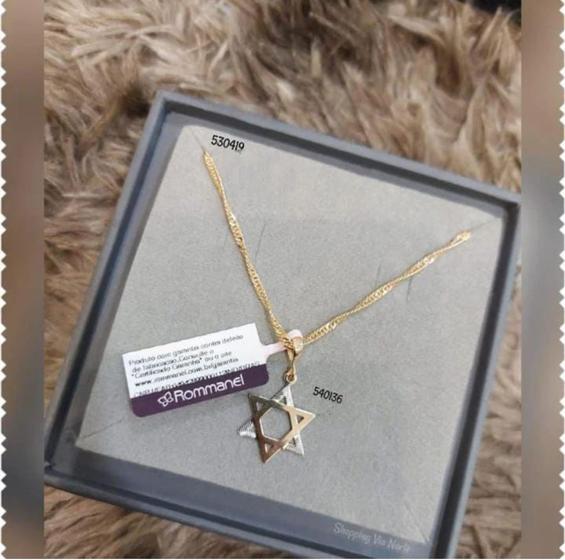 Corrente Rommanel cingapura com Pingente Estrela de Davi Masculino 60cm ...