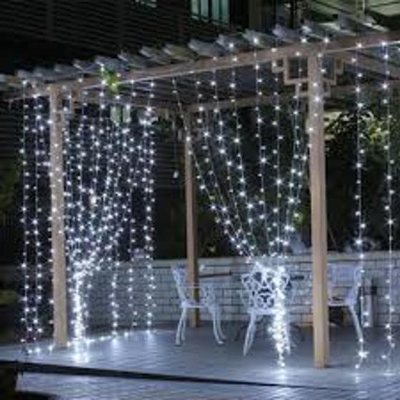cortina 300 leds branco frio / fio branco 8 funções 3m*2m -220v /86210 ...