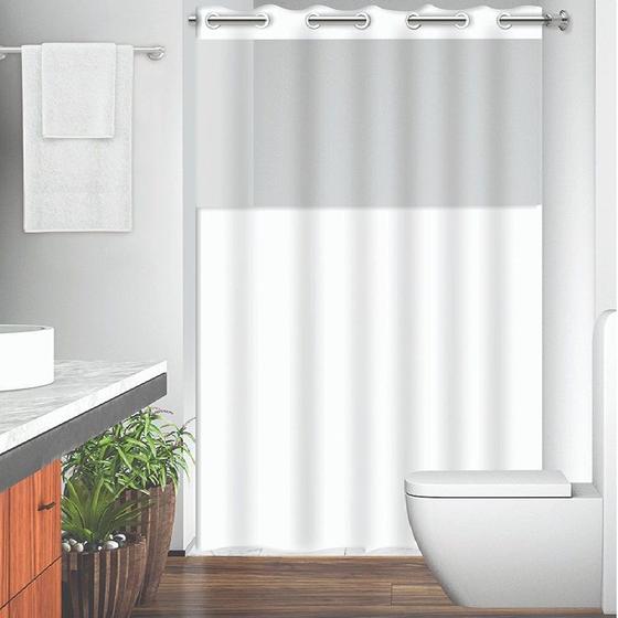 Cortina Box Banheiro Com Ilhós Antimofo Com Visor Branca - Toop Brasil ...