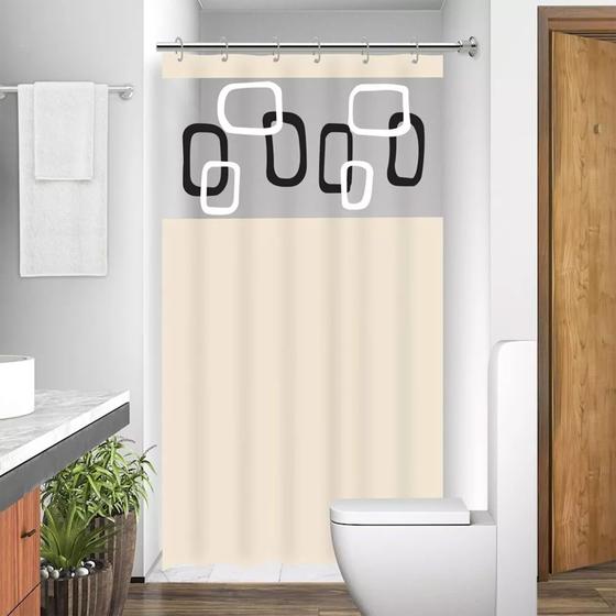 Cortina De Box Com Visor Decorada Antimofo Pvc Várias Cores - Papelaria ...