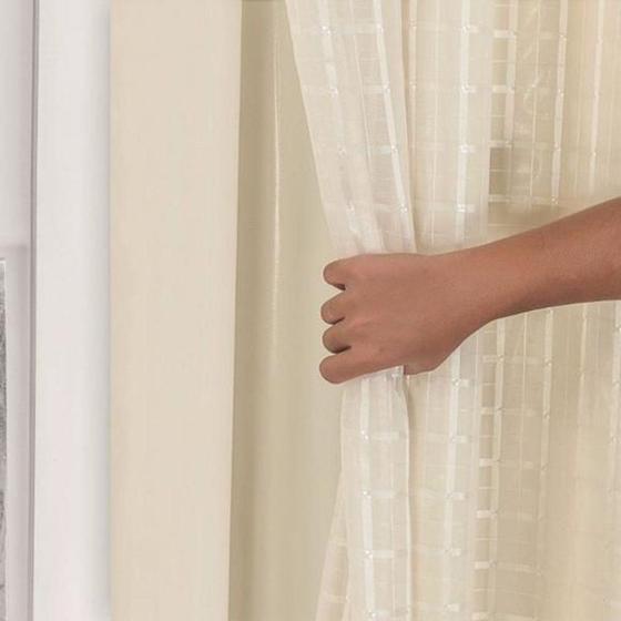 Cortina de Voil Voal Xadrez C/Forro Oxford Quarto Sala 2 mts - Angel ...