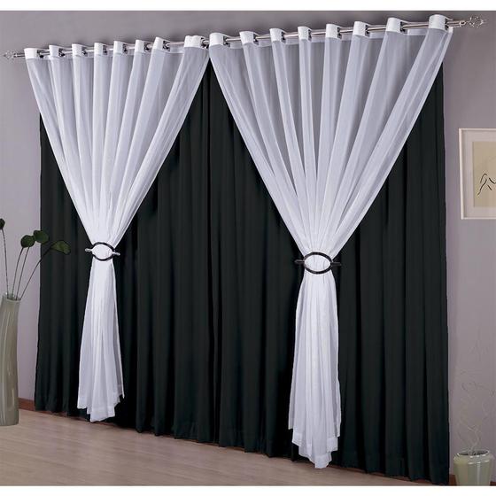 Cortina Istambul Voal Varão Duplo 300x250cm Preto Realce Top Sultan ...
