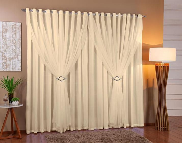 Cortina Lorena 3M Largura X 2,80 Altura Voil E Forro Palha - Doce Lar ...