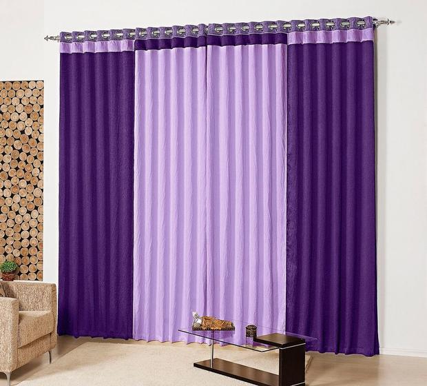 Cortina Napoli 3,00m x 2,80m Roxo Tecido Vison Amassado Com Chenille ...