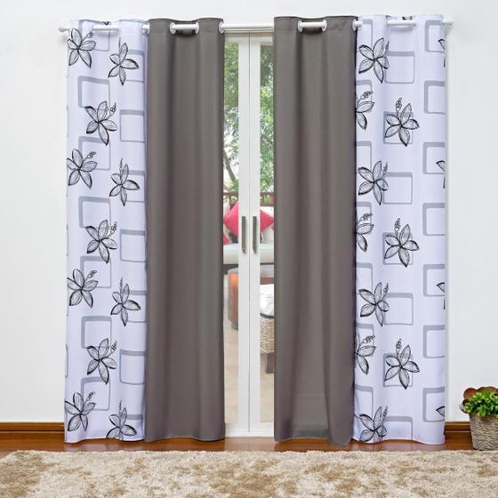 Cortina Para Porta Balcão com Ilhós 2,80x2,20m Florata Cinza - Vitor ...