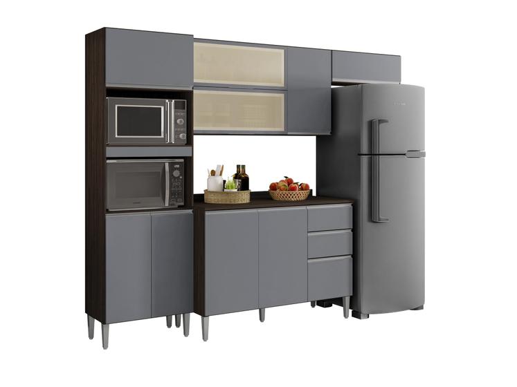 Cozinha Camélia Completa Compacta + Balcão p/ Pia Com Tampo Chocolate ...