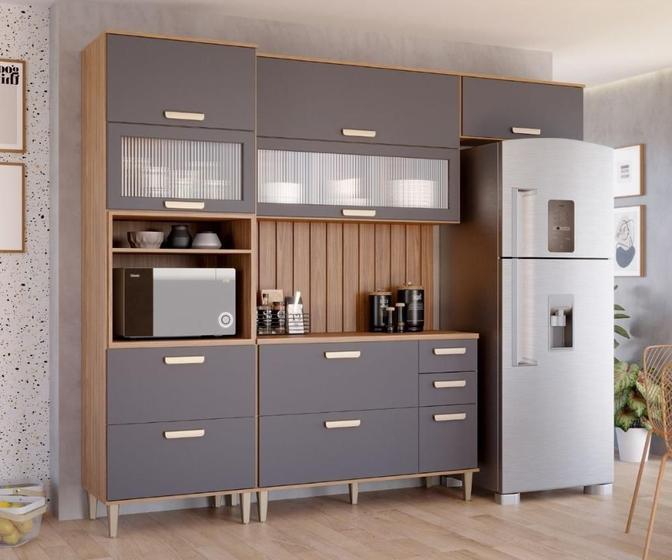 Cozinha Compacta 100%Mdf 5 Pçs 2 Aéreos 1 Balcão 1 Torre C/ Painel ...