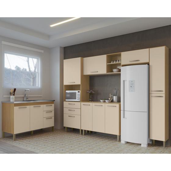 Cozinha Completa Antonella+Balcão Para Pia S/Tampo Carvalho/Off White ...