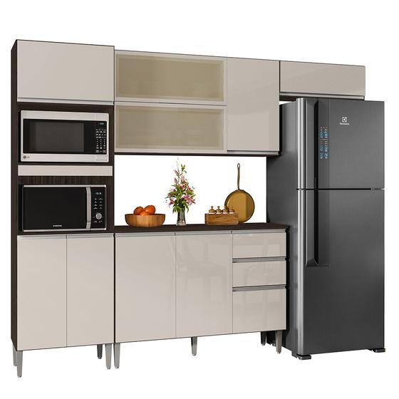 Cozinha Judite Completa Compacta + Balcão Com Tampo Chocolate/ Off ...