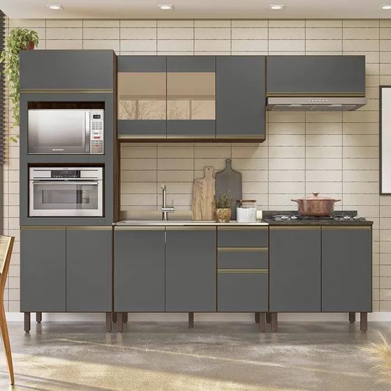 Cozinha Modulada 05 Peças Em MDF Kali Premium Amendoa Rust Chumbo ...