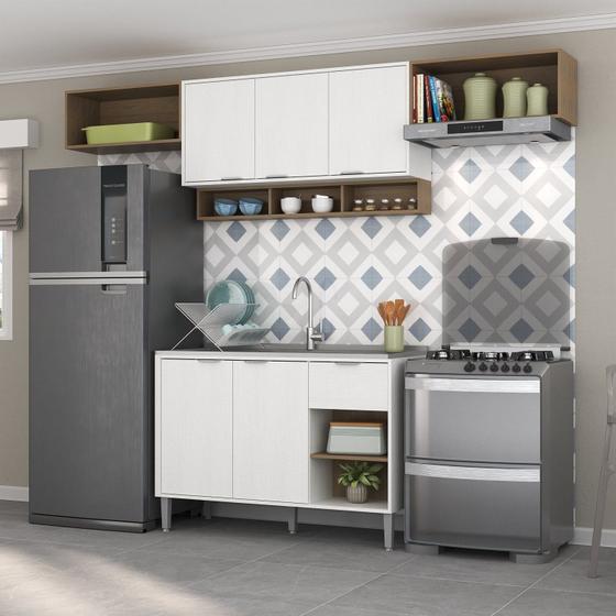 Cozinha Modulada 4 Peças Armário Aéreo Balcão de Pia Sem Tampo 2 Nicho ...