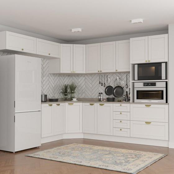 Cozinha Modulada 8 Peças com Tampo 4 Aéreos 3 Balcões e Torre Quente ...