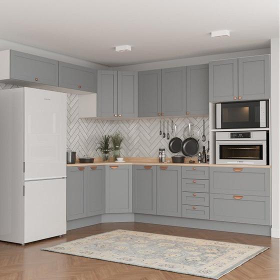 Cozinha Modulada 8 Peças com Tampo 4 Aéreos 3 Balcões e Torre Quente ...