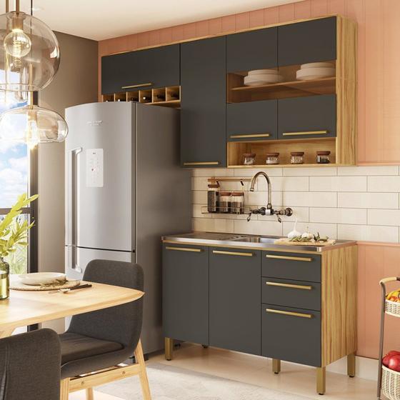 Cozinha Modulada Compacta 3 Peças 7 Portas 2 Gavetas sem Tampo com ...