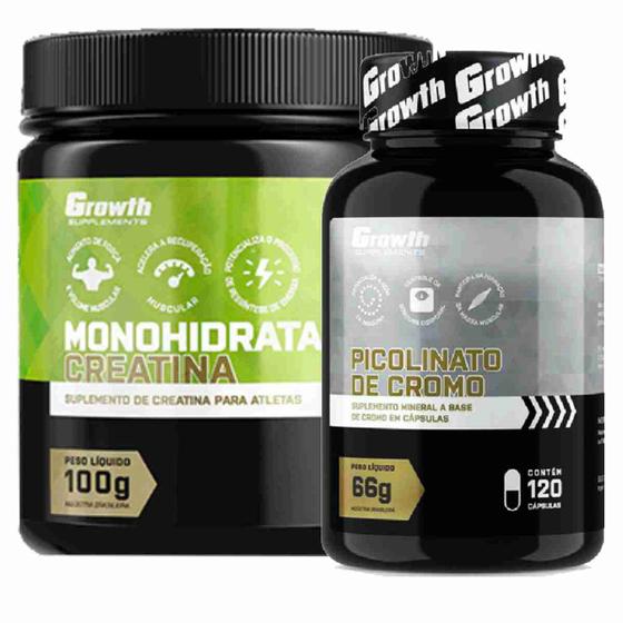 Creatina 100g Monohidratada + Cromo 120 Caps Growth - Growth ...
