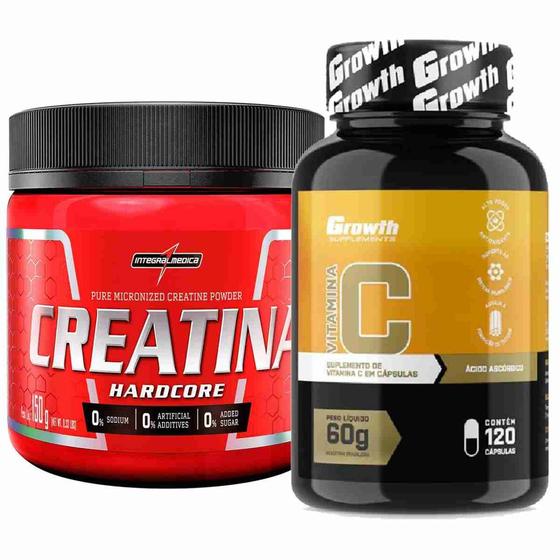 Creatina 150g Integral + Vitamina C 120 Caps Growth Supplements ...