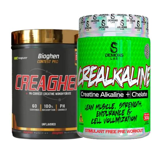Creatina creaghen 300g bioghen + creatina crealkaline 300g demons lab ...