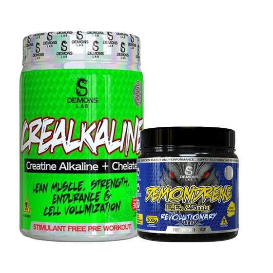 creatina crealkaline 300g (creatine + chelato) + pré treino demondrene ...
