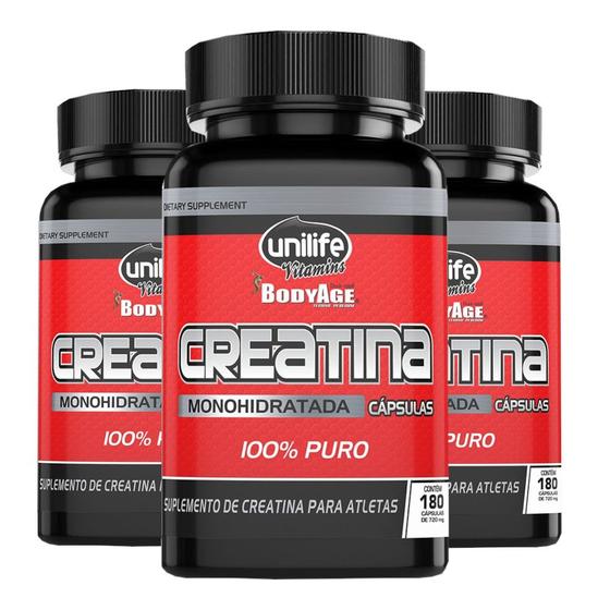 Creatina Monoidratada 100% Pura 180 Cápsulas de 720mg Kit com 3 ...