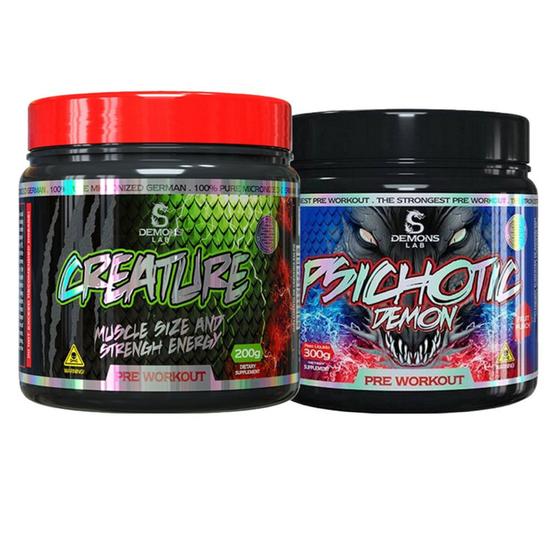 creatina pura creature 200g demons + pré treino psichotic demon black ...