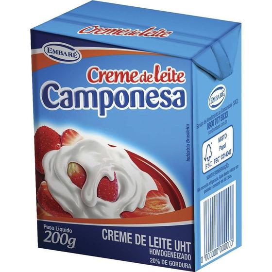 Creme de Leite Camponesa Tradicional UHT 200g - Embalagem com 27 ...