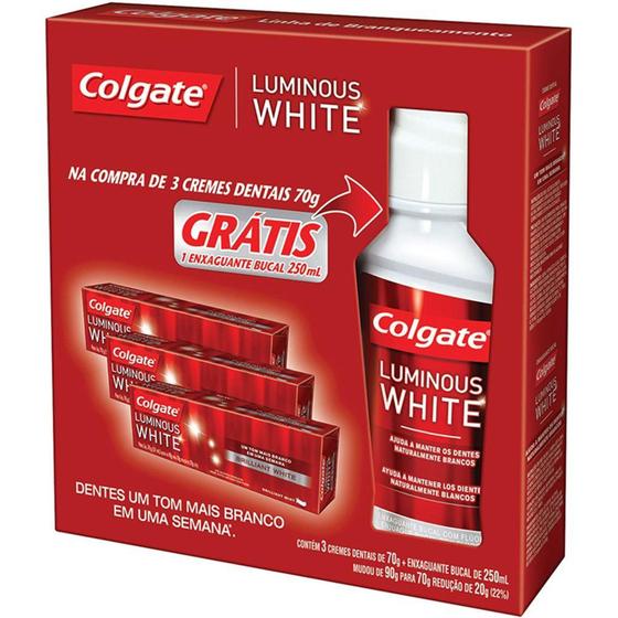 Creme Dental Colgate Luminous White 3 Unidades de 70 g Grátis ...