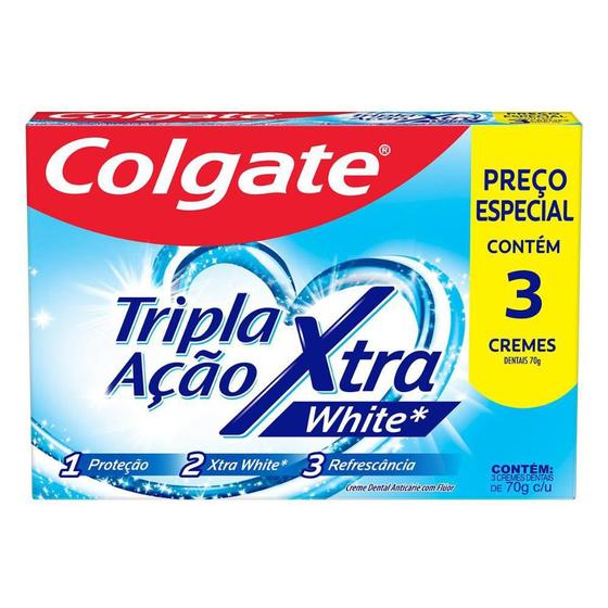 Creme Dental Colgate Tripla Ação Xtra White 70g 3 unidades - Creme e ...