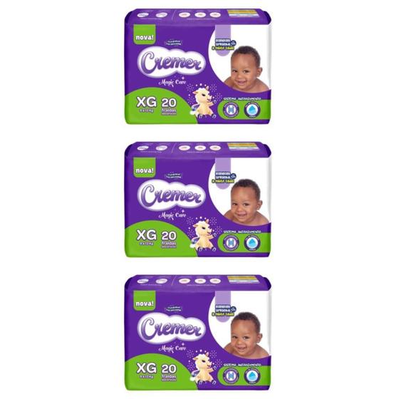 Cremer Prática Fralda Infantil Jumbo Xg C/20 (Kit C/03) - Fralda ...